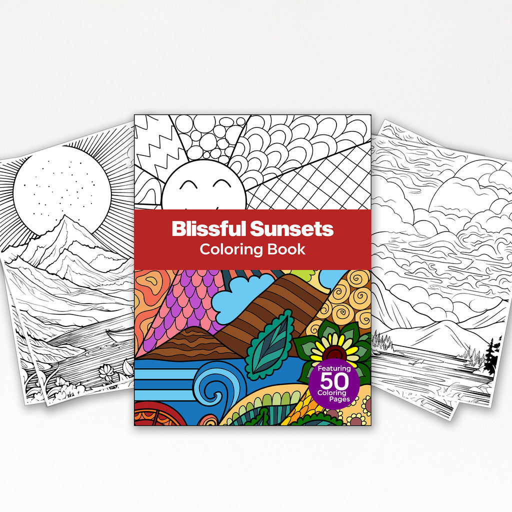 50 Blissful Sunset Printable Coloring Pages For Kids & Adults (INSTANT ...
