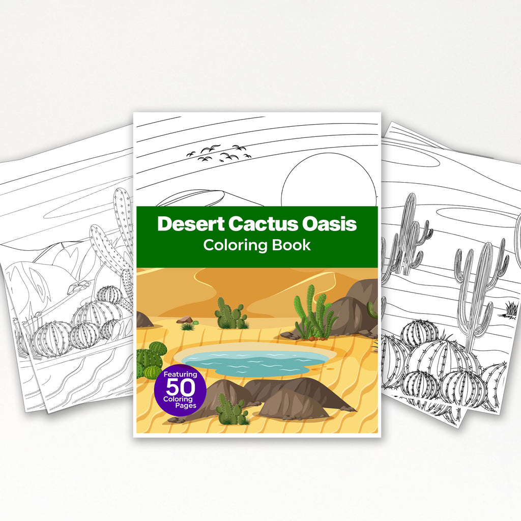 50 Desert Cactus Oasis Printable Coloring Pages For Kids & Adults (INS ...
