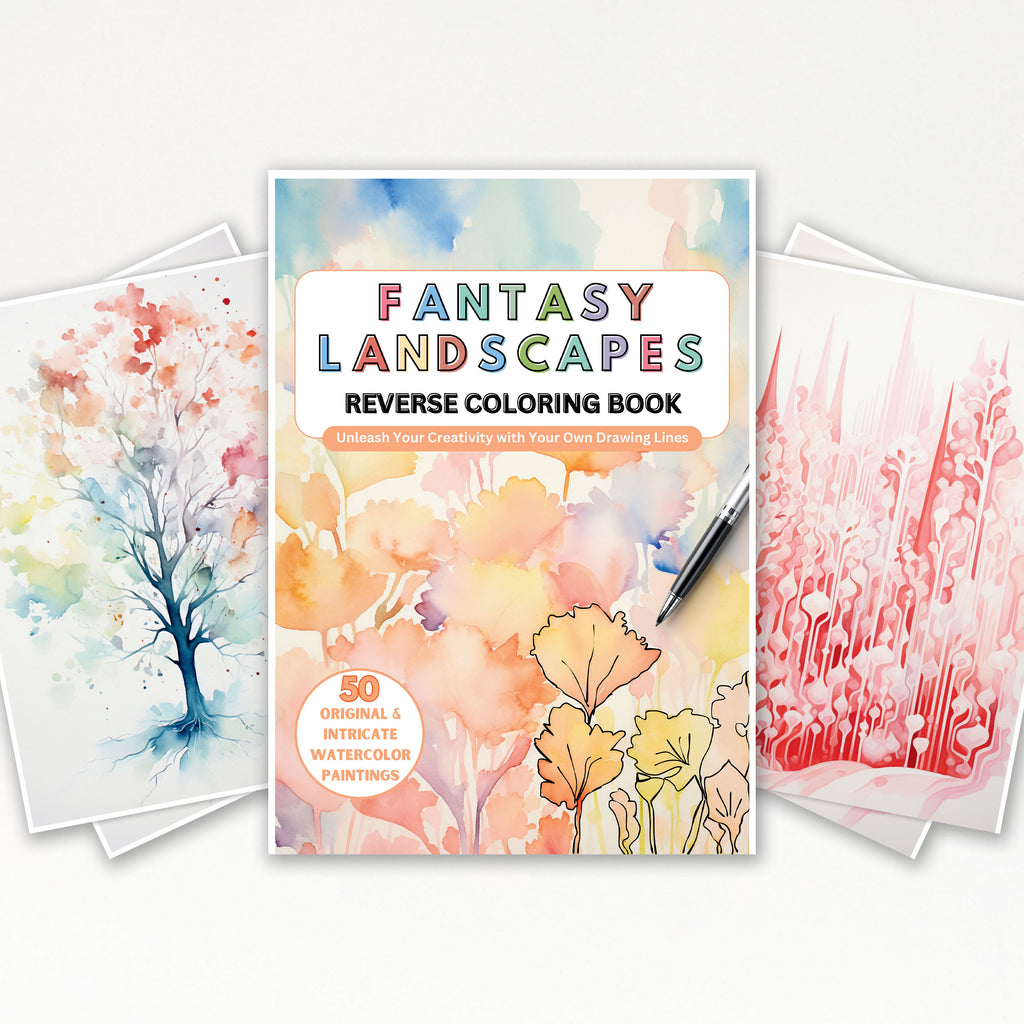 50 Fantasy Landscapes Printable Reverse Coloring Pages For Kids And Ad ...