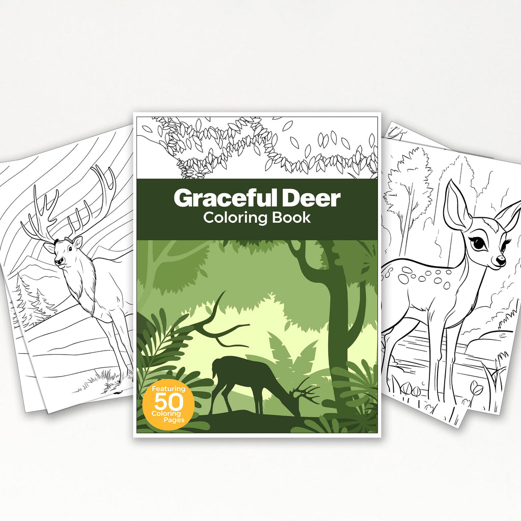 50 Graceful Deer Printable Coloring Pages For Kids & Adults (INSTANT D ...