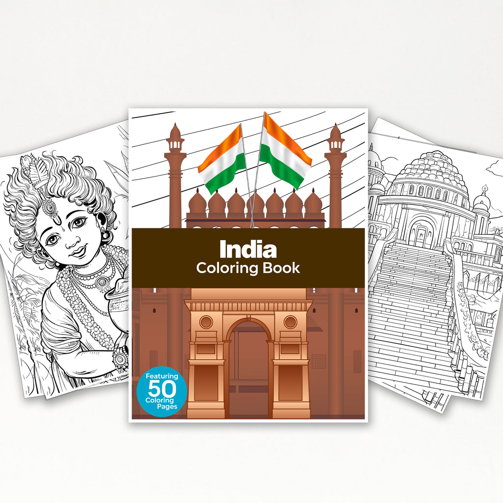50 Classical Indian Printable Coloring Pages For Kids & Adults (INSTAN ...