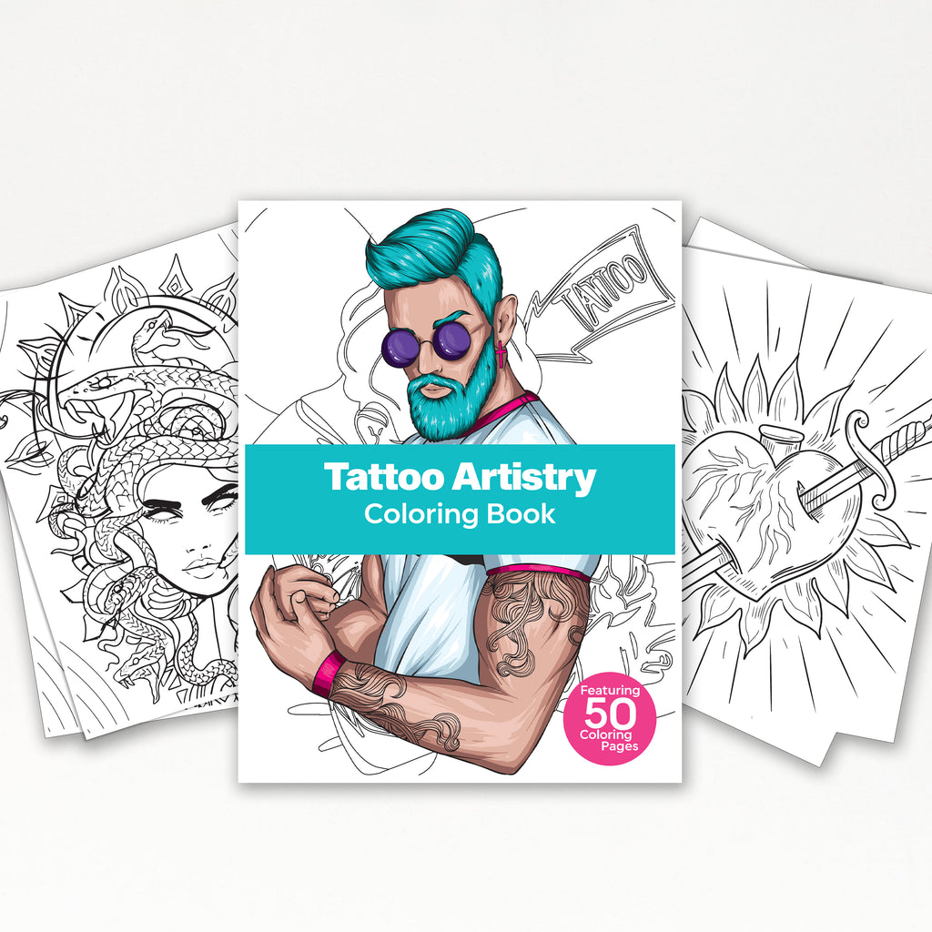 50 Tattoo Artistry Printable Coloring Pages For Adults (INSTANT DOWNLO ...