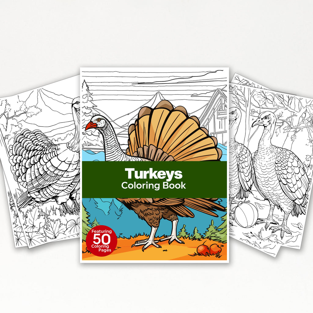 50 Festive Turkey Printable Coloring Pages For Kids & Adults (INSTANT ...
