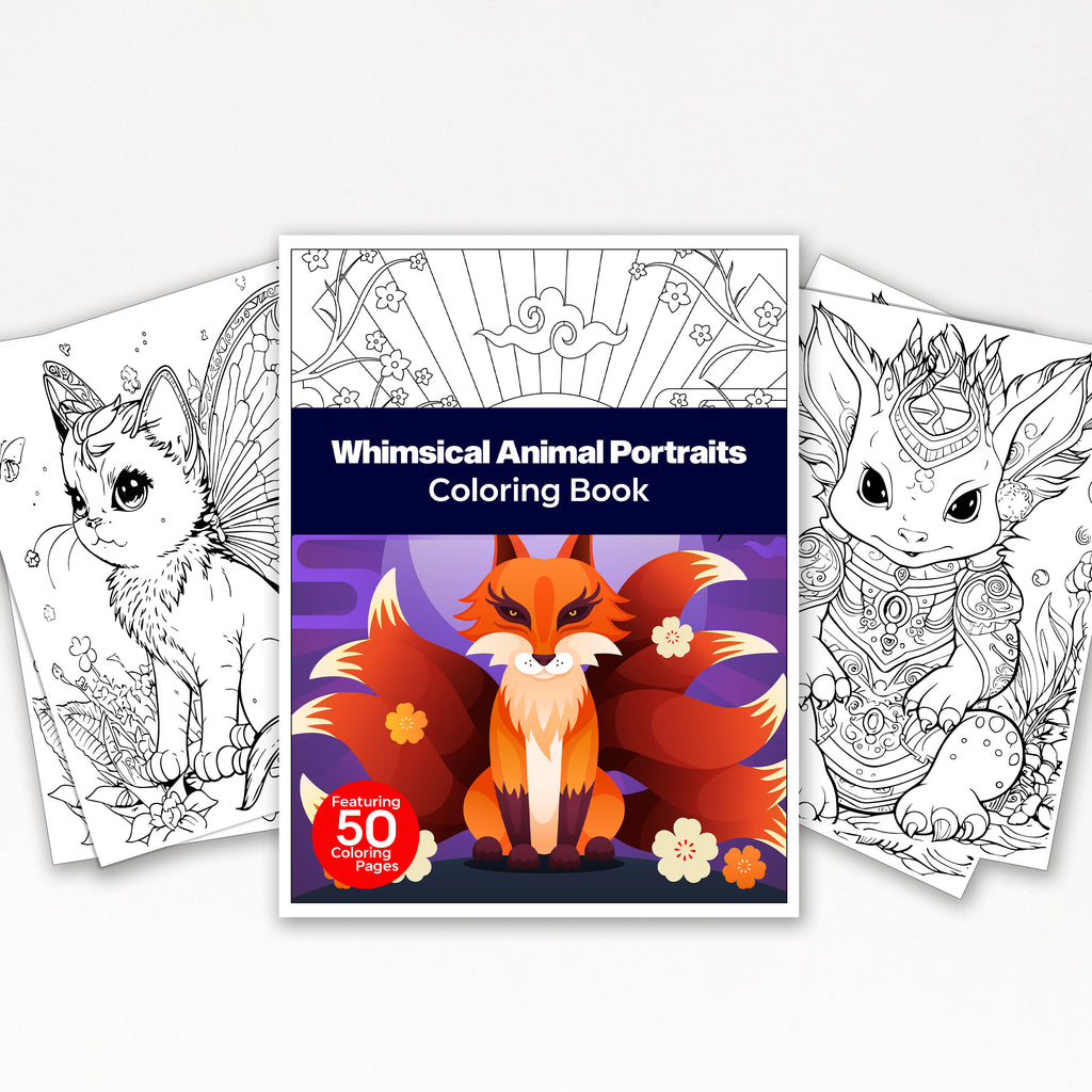 50 Whimsical Animal Portrait Printable Coloring Pages For Kids & Adult ...