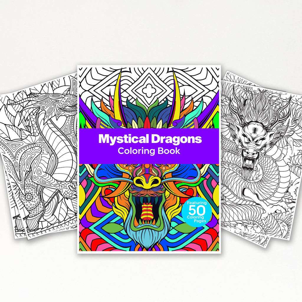 50 Mystical Dragon Printable Coloring Pages For Kids & Adults (INSTANT ...