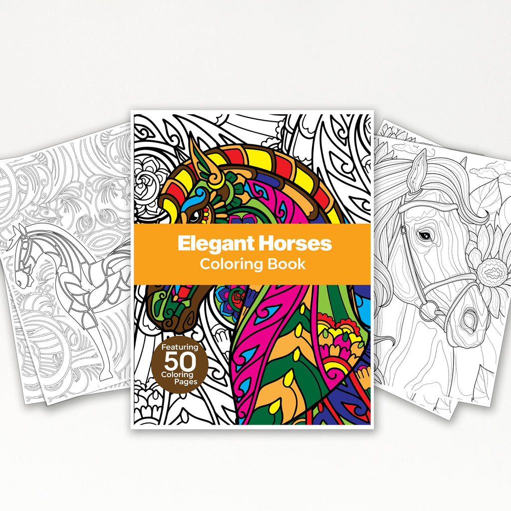 50 Elegant Horse Printable Coloring Pages For Kids & Adults (INSTANT D ...