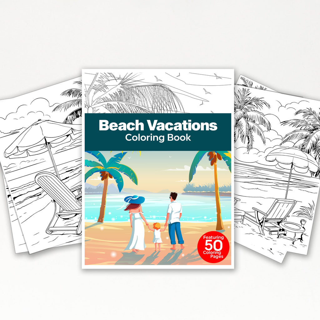 50 Beach Vacation Printable Coloring Pages For Kids & Adults (INSTANT ...