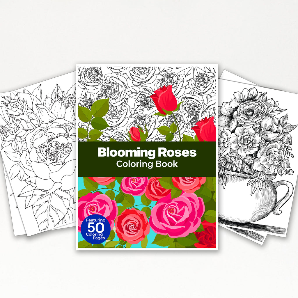 50 Blooming Rose Printable Coloring Pages For Kids & Adults (INSTANT D ...