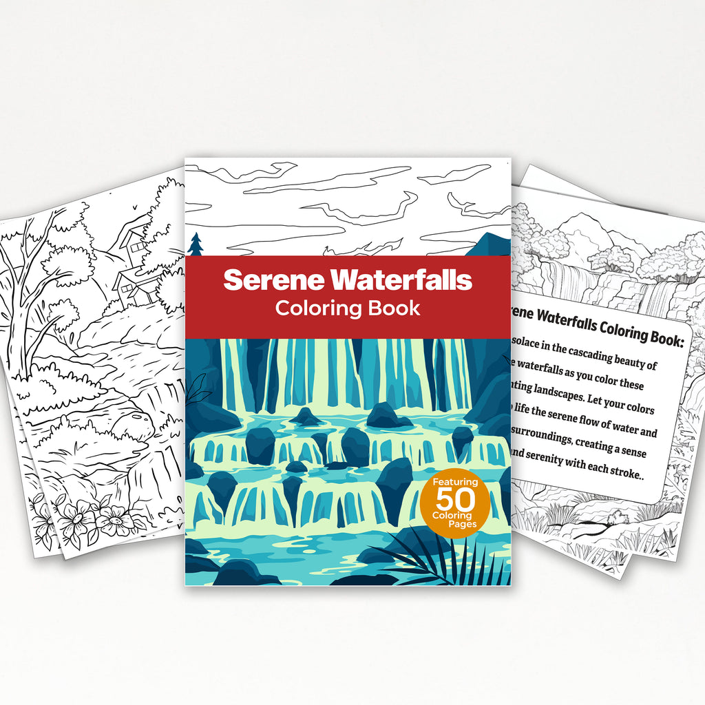 50 Serene Waterfall Printable Coloring Pages For Kids & Adults (INSTAN ...