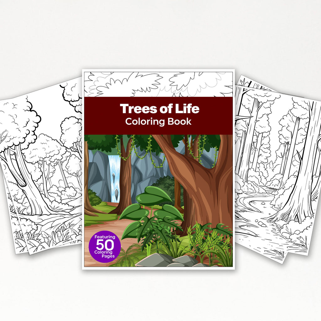 50 Majestic Tree Printable Coloring Pages For Kids & Adults (INSTANT D ...
