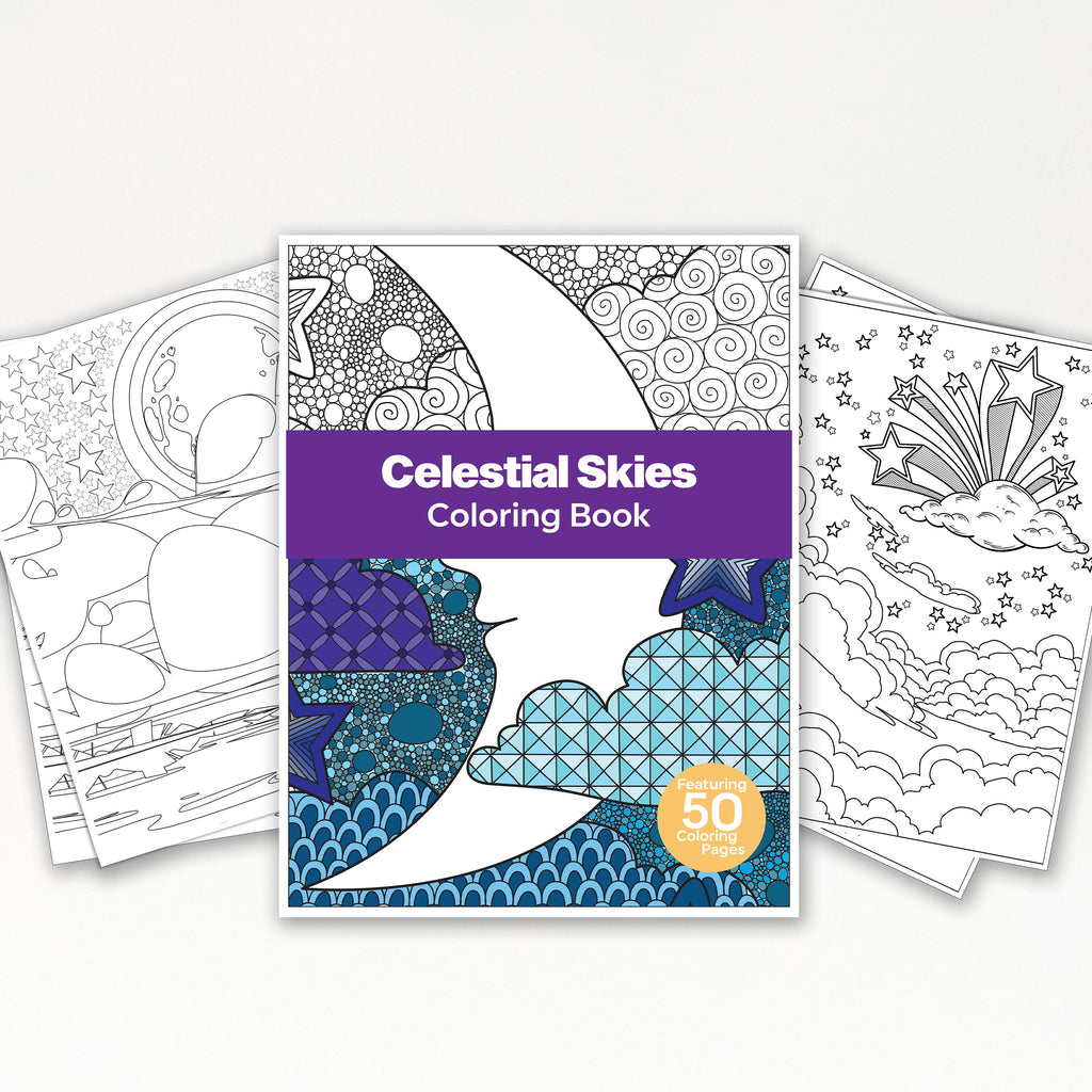 50 Celestial Skies Printable Coloring Pages For Kids & Adults (INSTANT ...